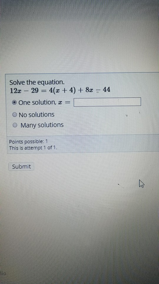 Solved Solve the equation 12 29 4(z +4) + 8z 44 One | Chegg.com