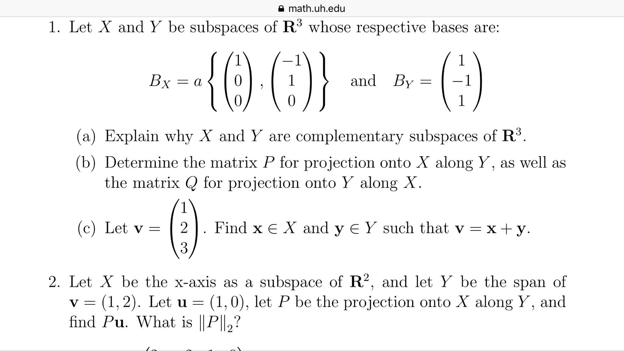 Solved Let X and Y be subspaces of R^3 whose respective | Chegg.com