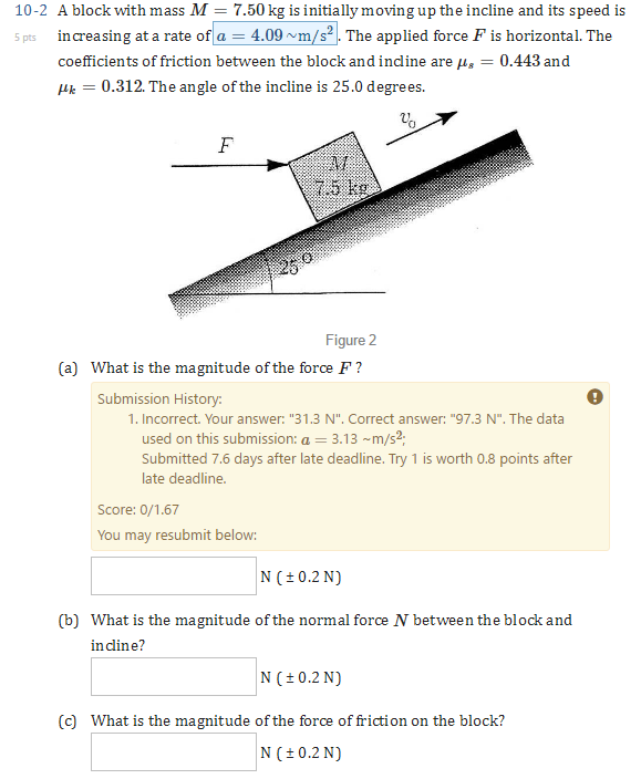 Solved A block with mass M = 7.50 kg is initially moving up | Chegg.com