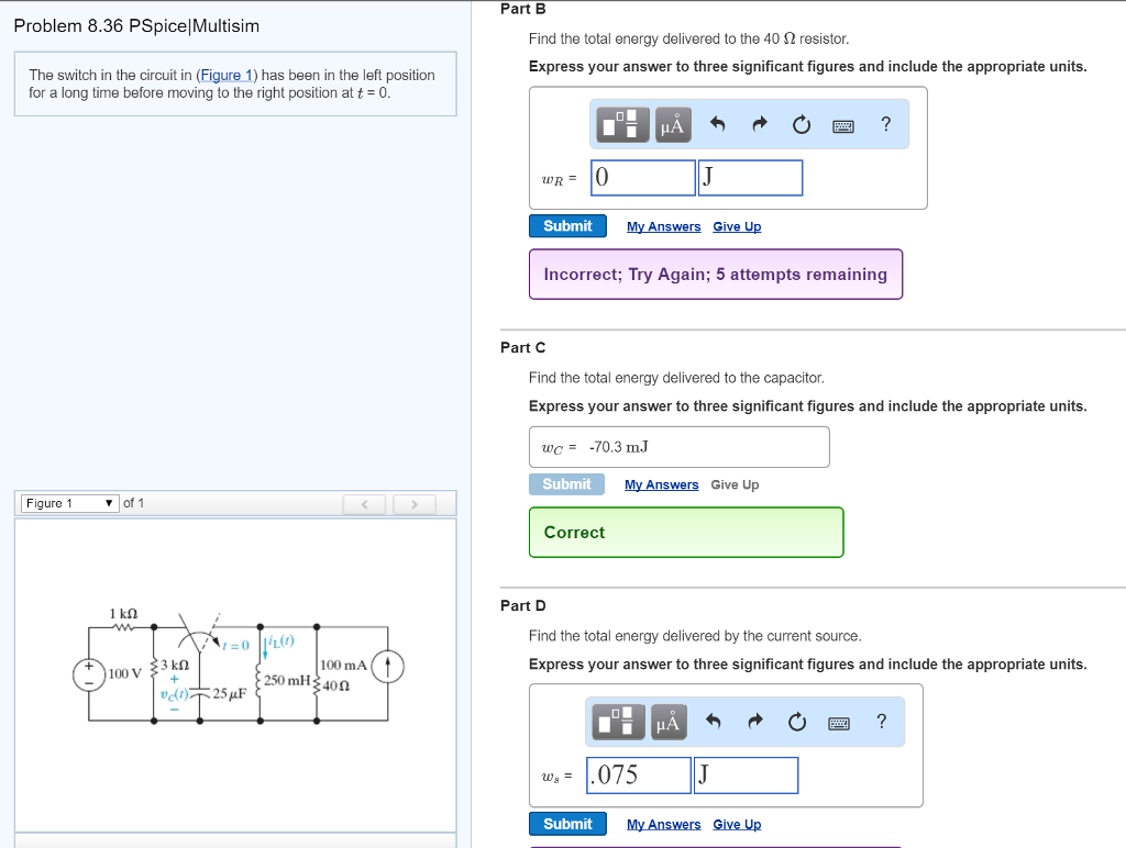 Solved Part B Problem 8.36 PSpice|Multisim Find the total | Chegg.com