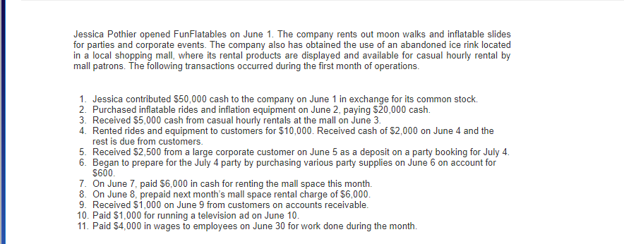 Solved Jessica Pothier opened FunFlatables on June 1. The | Chegg.com