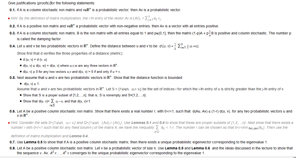 Solved Give justifications (proofs) (for the following | Chegg.com