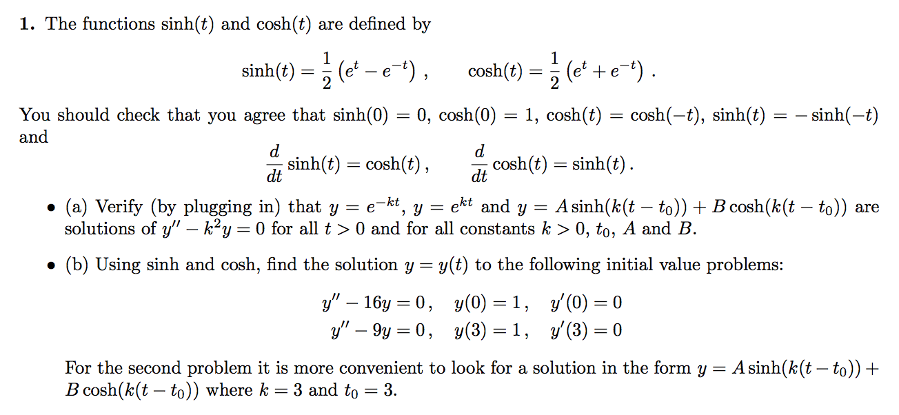 Solved The functions sinh(t) and cosh(t) are defined by | Chegg.com