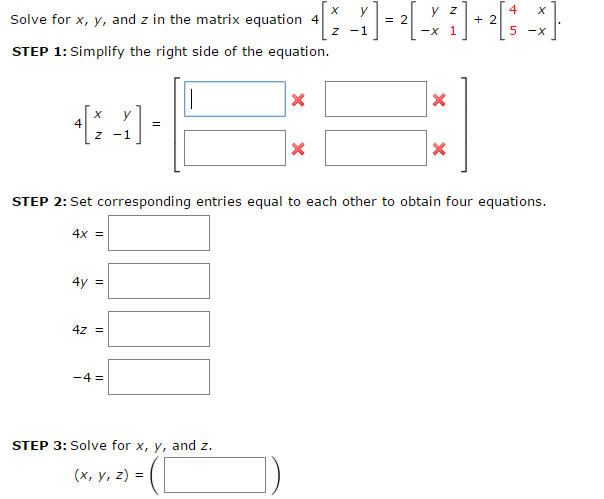 Solved Solve for x, y, and z in the matrix equation | Chegg.com