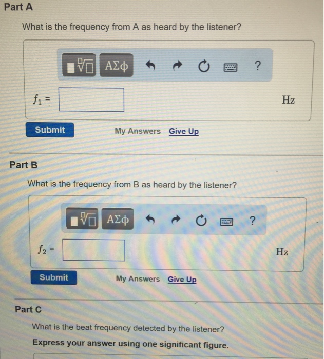 Solved Two train whistles, A and B each have a frequency of | Chegg.com