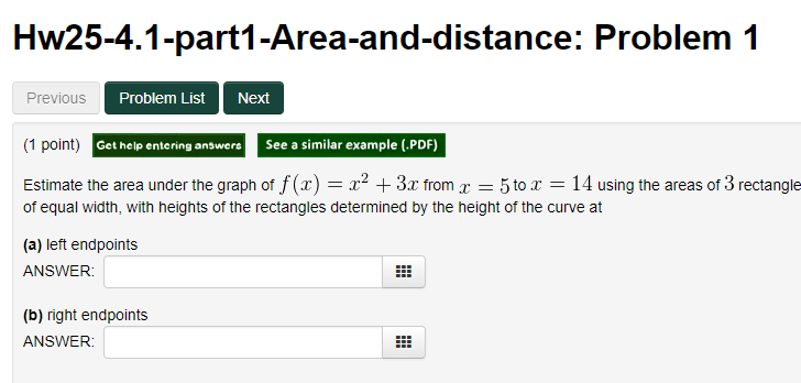 Solved Hw25-4.1-part1-Area-and-distance: Problem 1 Previous | Chegg.com