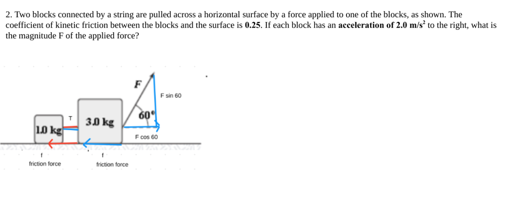 Solved 2. Two blocks connected by a string are pulled across | Chegg.com