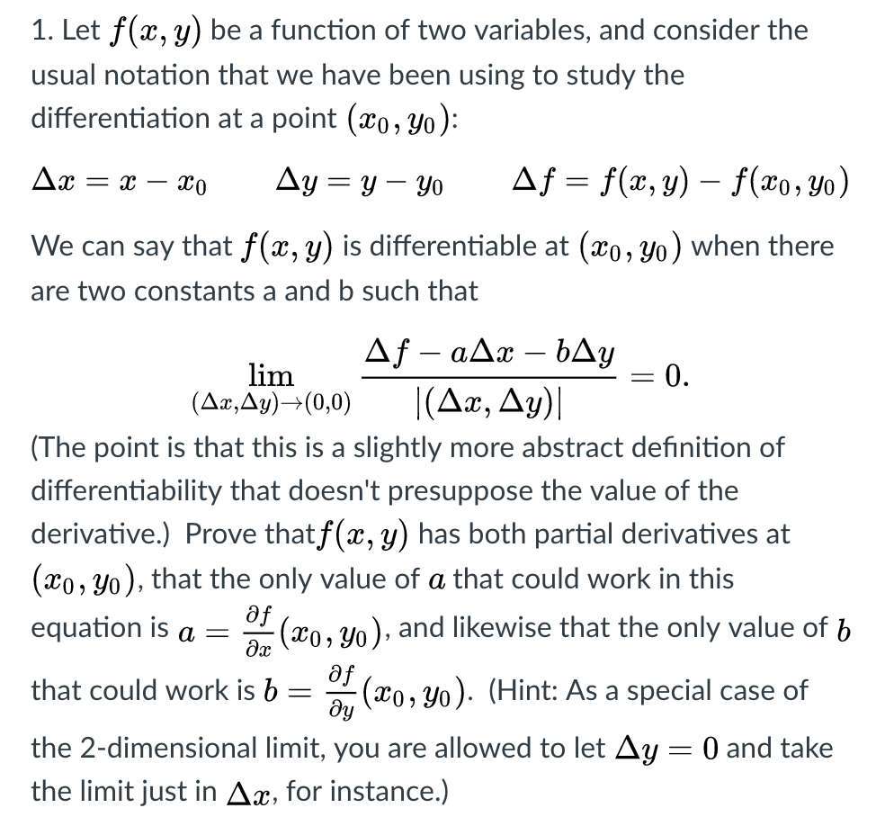 Solved 1. Let f(x, y) be a function of two variables, and | Chegg.com