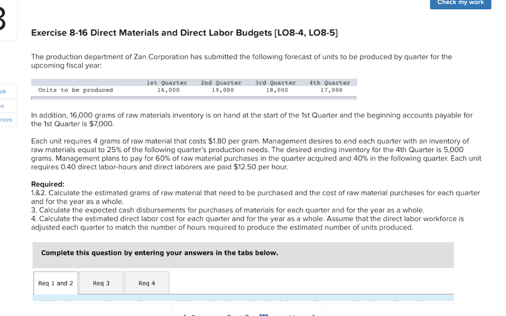 Solved Check my work Exercise 8-16 Direct Materials and | Chegg.com