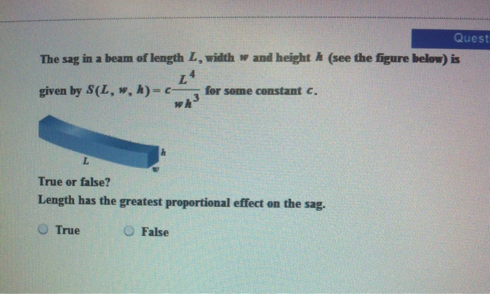 Solved The sag in a beam of length L, width w and height h | Chegg.com