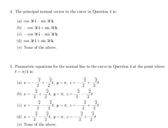 The principal normal vector to the curve in Question | Chegg.com