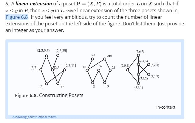 Solved 6.6 A linear extension of a poset P=(X,P)P=(X,P) is a | Chegg.com