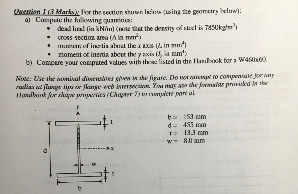 Solved Question 1 (3 Marks): For the section shown below | Chegg.com