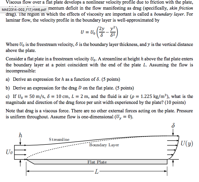 Solved Viscous flow over a flat plate develops a nonlinear | Chegg.com