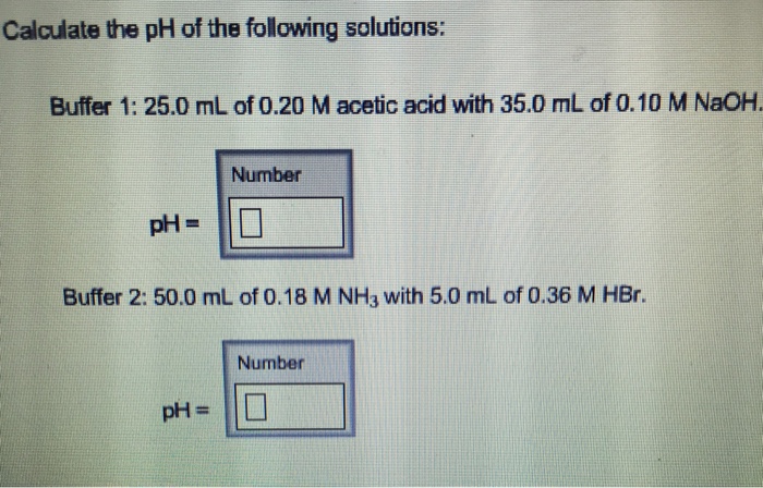 Solved Calculate the pH of the following solutions: Buffer | Chegg.com
