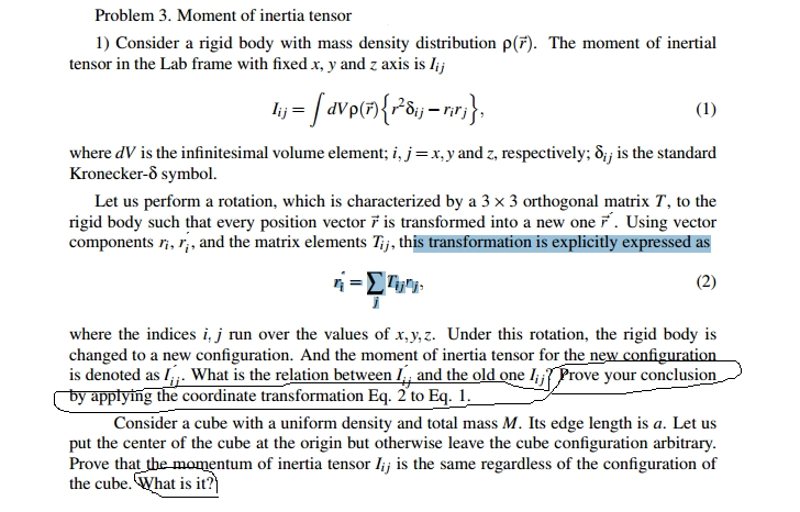 Problem 3. Moment of inertia tensor 1) Consider a | Chegg.com