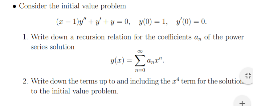 Solved .Consider the initial value problenm (z-1 )y" + y, + | Chegg.com