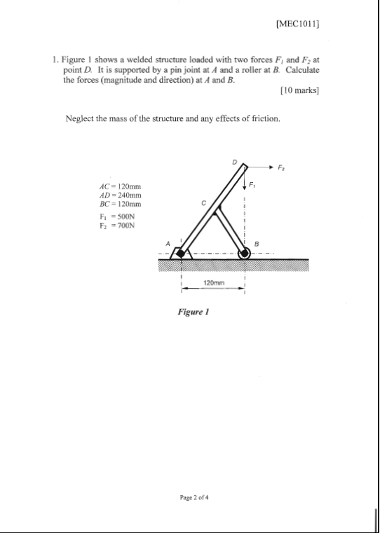 Solved Mechanics Past paper Exam | Chegg.com