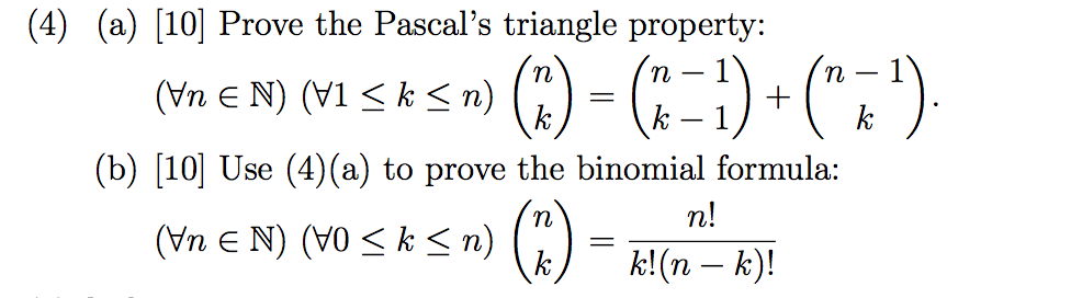 Prove the Pascal's triangle property: (for all n | Chegg.com