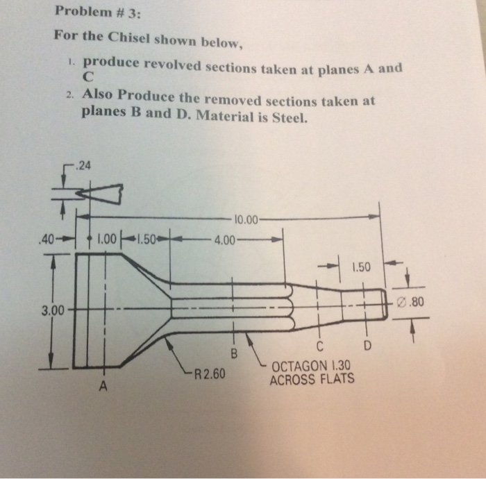 Solved For the Chisel shown below, produce revolved sections | Chegg.com
