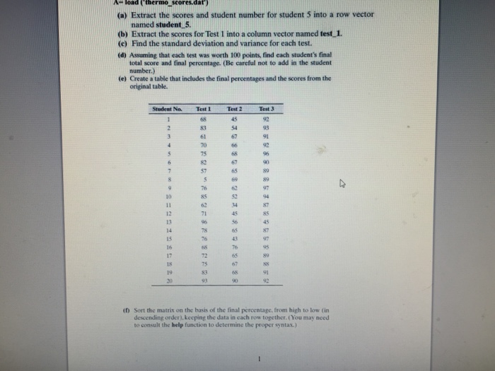Solved (a) Extract the scores and student number for student | Chegg.com