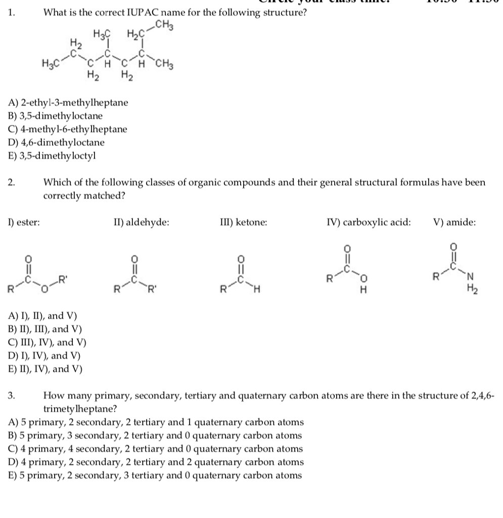 Solved What is the correct IUPAC name for the following | Chegg.com