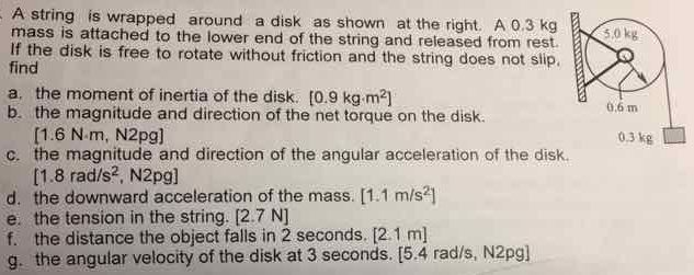 Solved A string is wrapped around a disk as shown at the | Chegg.com