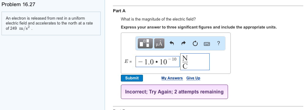 Solved Problem 16.27 An electron is released from rest in a | Chegg.com