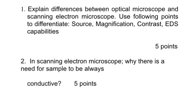 Solved Explain differences between optical microscope and | Chegg.com