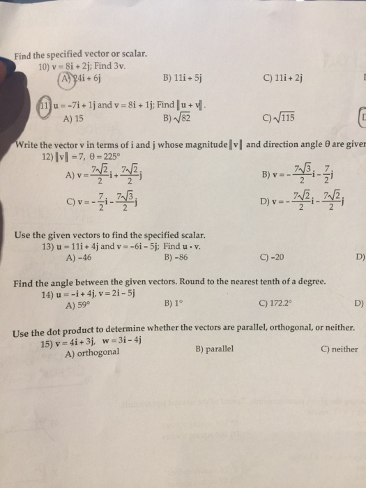 Solved Find the specified vector or scalar. V = 8i + 2j; | Chegg.com