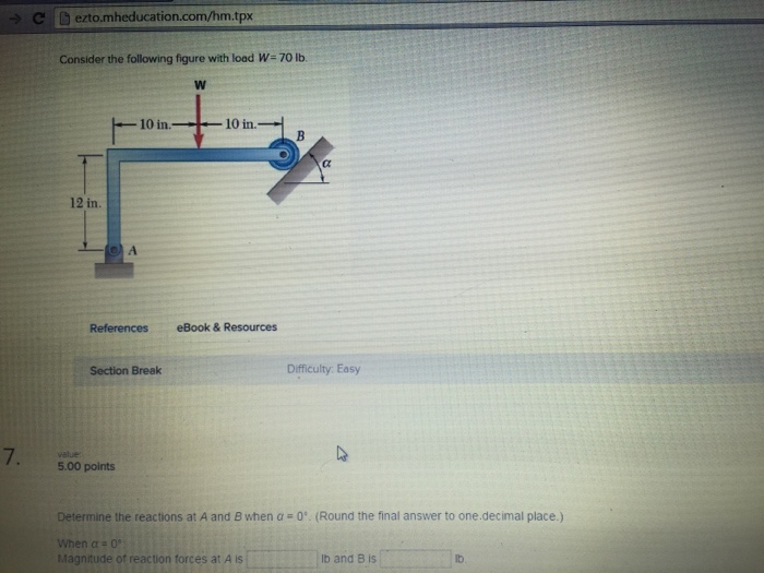 Solved Consider the following figure with load W = 70 lb. | Chegg.com