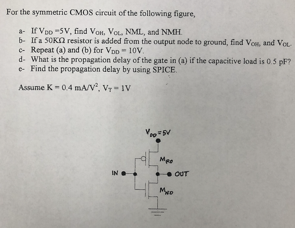 Solved For the symmetric CMOS circuit of the following | Chegg.com