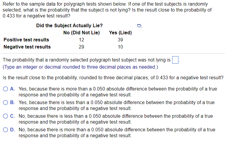 Solved Refer to the sample data for polygraph tests shown | Chegg.com