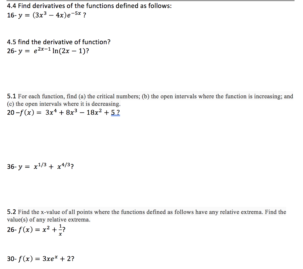 Solved 4.4 Find derivatives of the functions defined as | Chegg.com