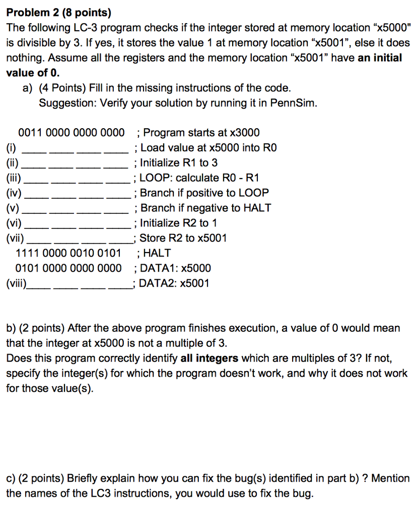 Solved The Following Lc 3 Program Checks If The Integer