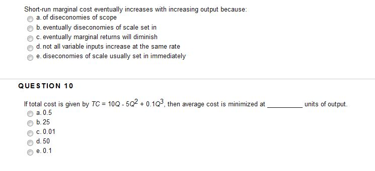 Solved Short-run marginal cost eventually increases with | Chegg.com
