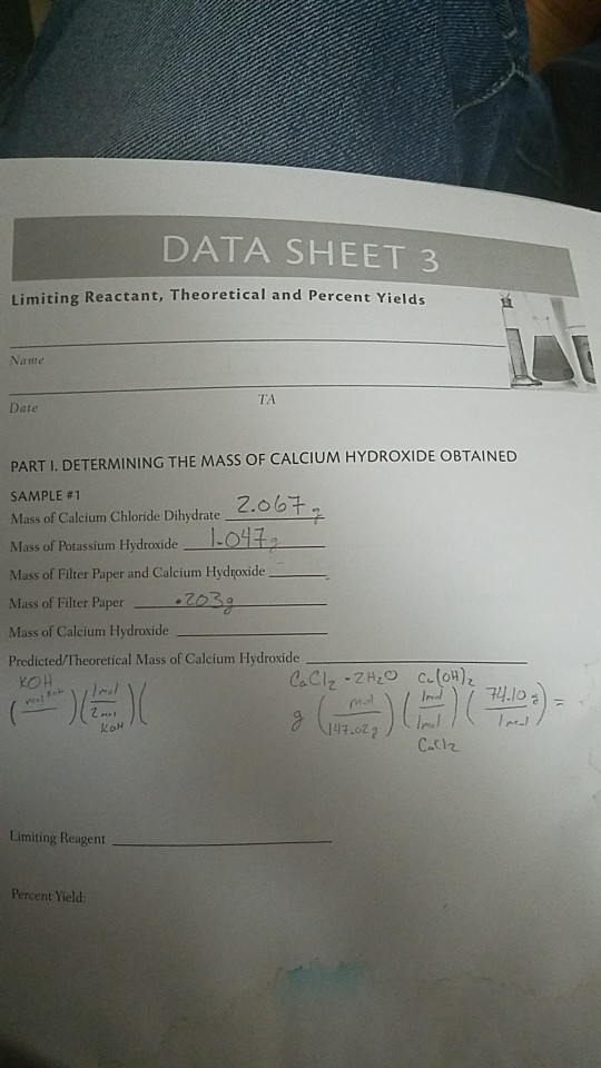 DATA SHEET 3 Limiting Reactant, Theoretical and | Chegg.com