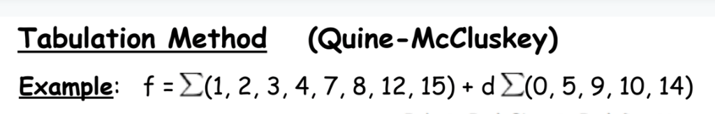 Solved Tabulation Method (Quine-McCluskey.) Example: f (1, | Chegg.com