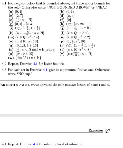 Solved above, list three upper bounds for For each set below | Chegg.com