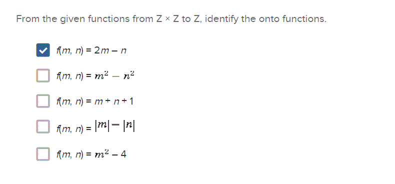 Solved From the given functions from Z × Z to Z, identify | Chegg.com