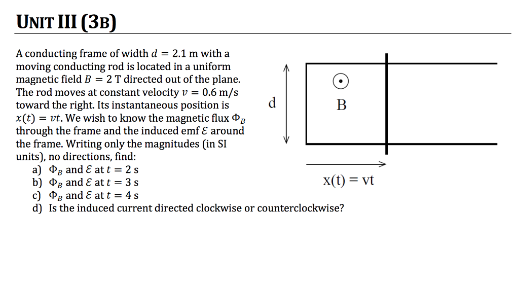 Solved UNIT III (3B) A conducting frame of width d - 2.1 m | Chegg.com