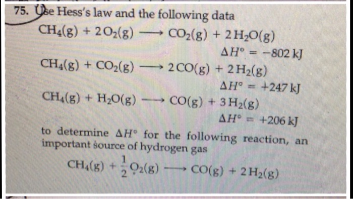 Solved Use Hess's law and the following data CH_4(g) + | Chegg.com