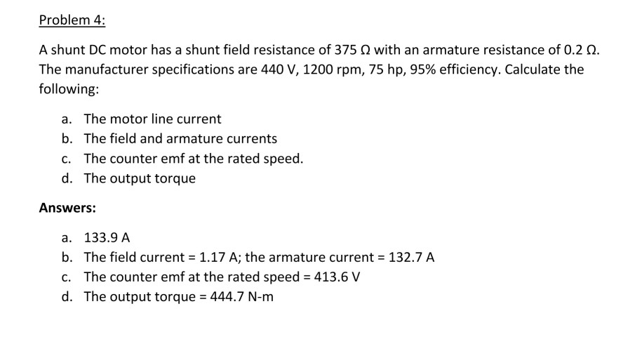 Solved Problem 4: A shunt DC motor has a shunt field | Chegg.com