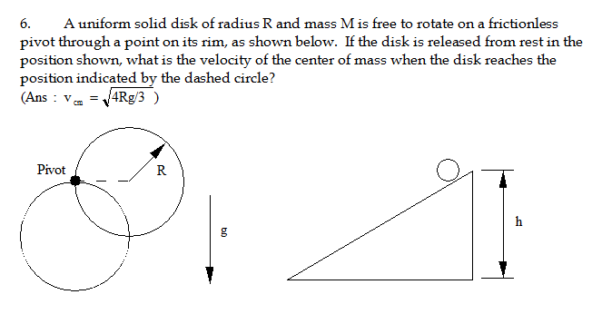 Solved A uniform solid disk of radius R and mass M is free | Chegg.com