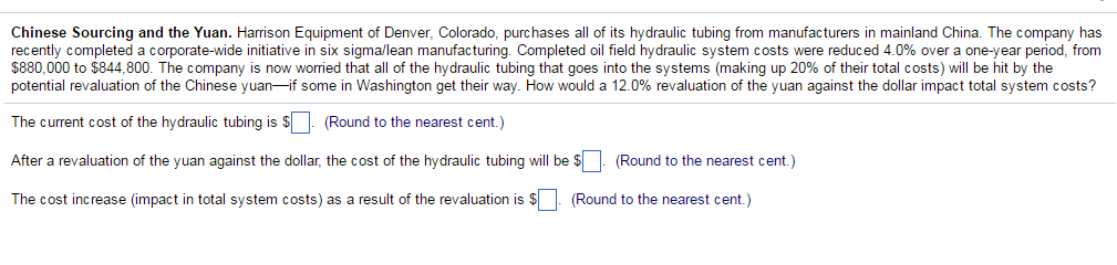 Chinese Sourcing and the Yuan. Harrison Equipment of | Chegg.com