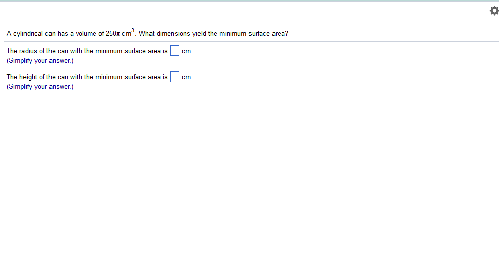 Solved A cylindrical can has a volume of 250x cm3. What | Chegg.com