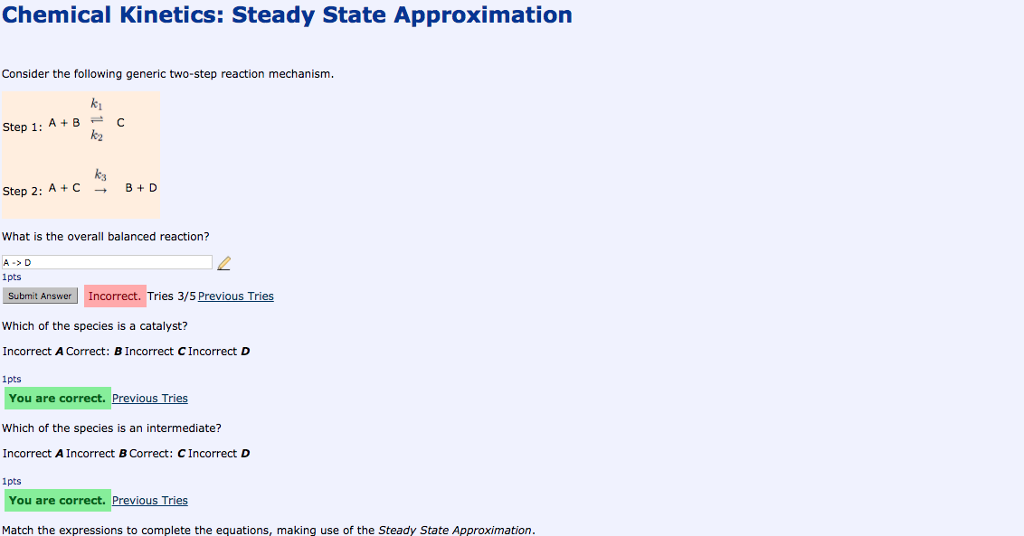 Solved Chemical Kinetics Steady State Approximation