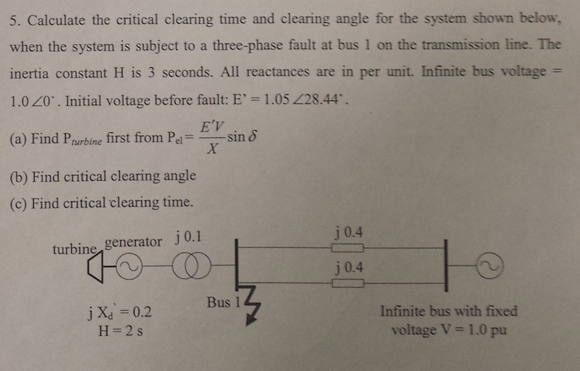 Solved 5. Calculate the critical clearing time and clearing | Chegg.com
