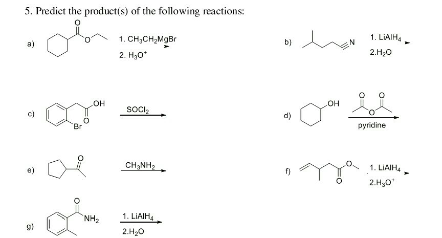 Solved 5. Predict the product(s) of the following reactions | Chegg.com