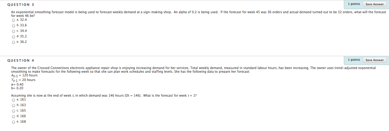 Solved An exponential smoothing forecast model is being used | Chegg.com